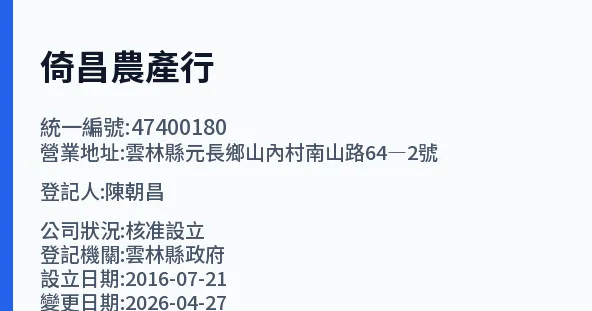 倚昌農產行的照片-統編 47400180(雲林縣) 公司登記資料與營業項目詳細圖表
