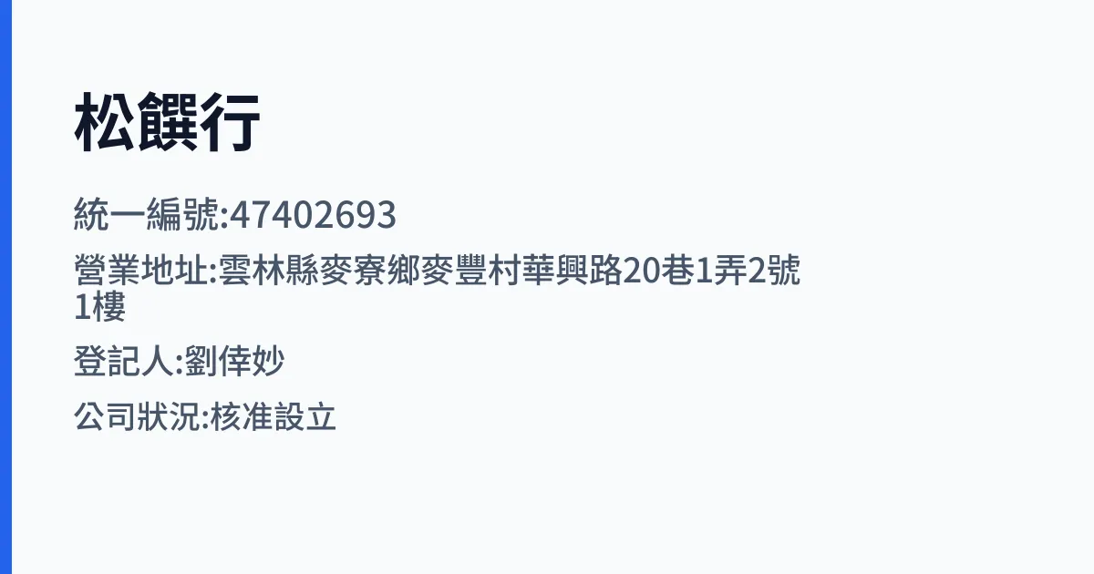 松饌行 - 統編 47402693(雲林縣) 公司登記資料與營業項目詳細圖表