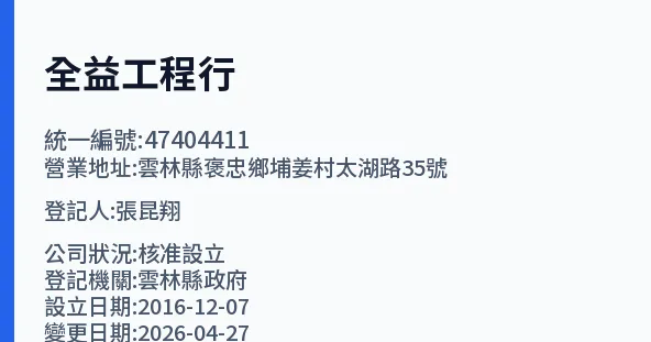 全益工程行的照片-統編 47404411(雲林縣) 公司登記資料與營業項目詳細圖表