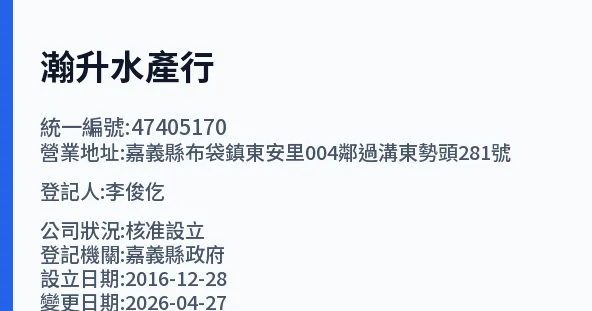 瀚升水產行的照片-統編 47405170(嘉義縣) 公司登記資料與營業項目詳細圖表