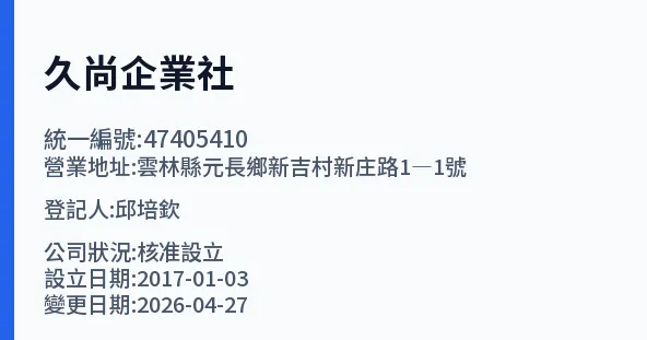 久尚企業社的照片-統編 47405410(雲林縣) 公司登記資料與營業項目詳細圖表