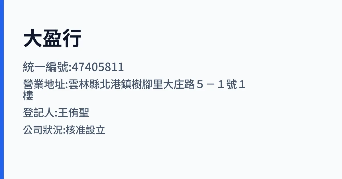 大盈行 - 統編 47405811(雲林縣) 公司登記資料與營業項目詳細圖表