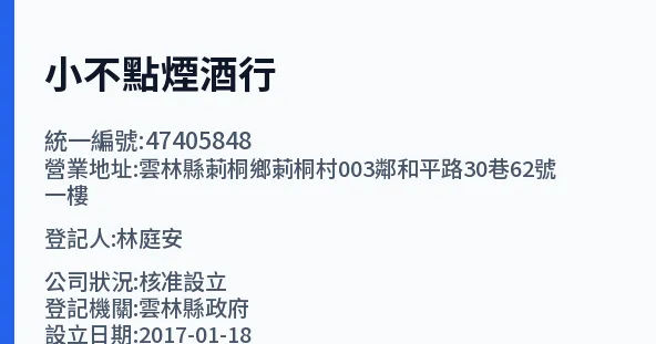 小不點煙酒行的照片-統編 47405848(雲林縣) 公司登記資料與營業項目詳細圖表
