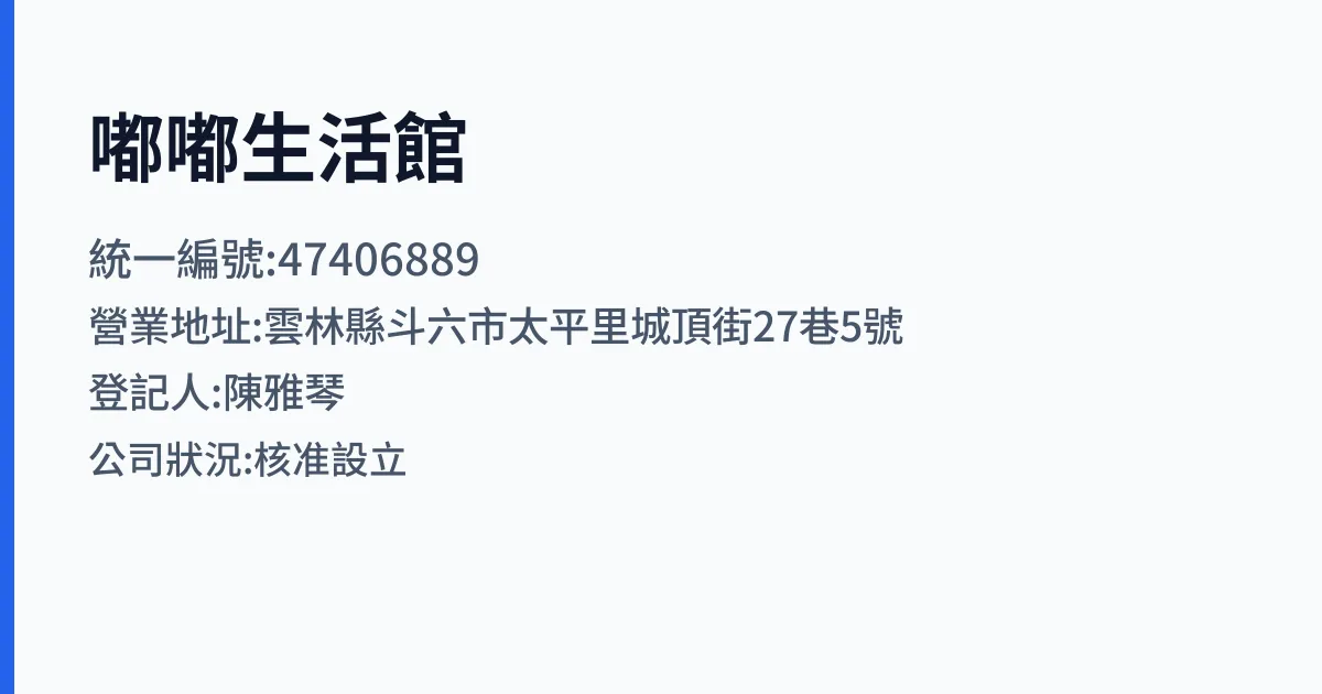 嘟嘟生活館 - 統編 47406889(雲林縣) 公司登記資料與營業項目詳細圖表