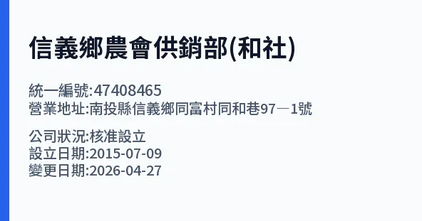 信義鄉農會供銷部(和社)的照片-統編 47408465(南投縣) 公司登記資料與營業項目詳細圖表