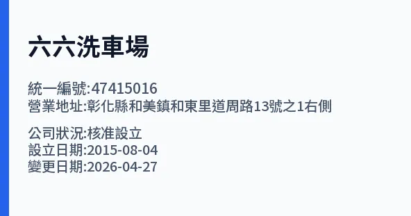六六洗車場的照片-統編 47415016(彰化縣) 公司登記資料與營業項目詳細圖表