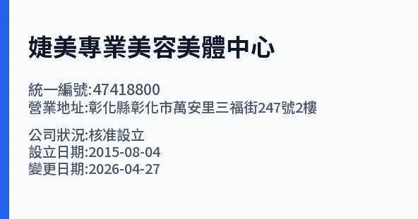 婕美專業美容美體中心的照片-統編 47418800(彰化縣) 公司登記資料與營業項目詳細圖表