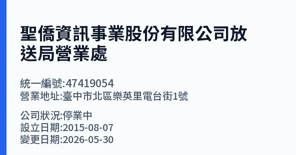 聖僑資訊事業股份有限公司放送局營業處的照片-統編 47419054(臺中市) 公司登記資料與營業項目詳細圖表