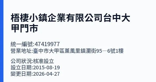 梧棲小鎮企業有限公司台中大甲門市的照片-統編 47419977(臺中市) 公司登記資料與營業項目詳細圖表