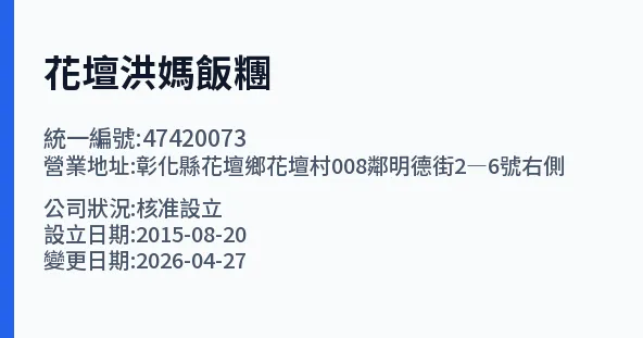 花壇洪媽飯糰的照片-統編 47420073(彰化縣) 公司登記資料與營業項目詳細圖表
