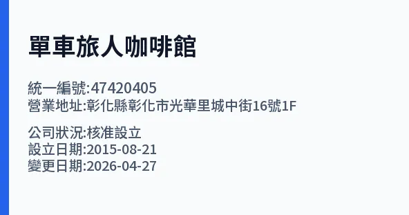 單車旅人咖啡館的照片-統編 47420405(彰化縣) 公司登記資料與營業項目詳細圖表