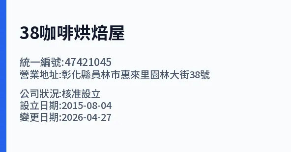38咖啡烘焙屋的照片-統編 47421045(彰化縣) 公司登記資料與營業項目詳細圖表