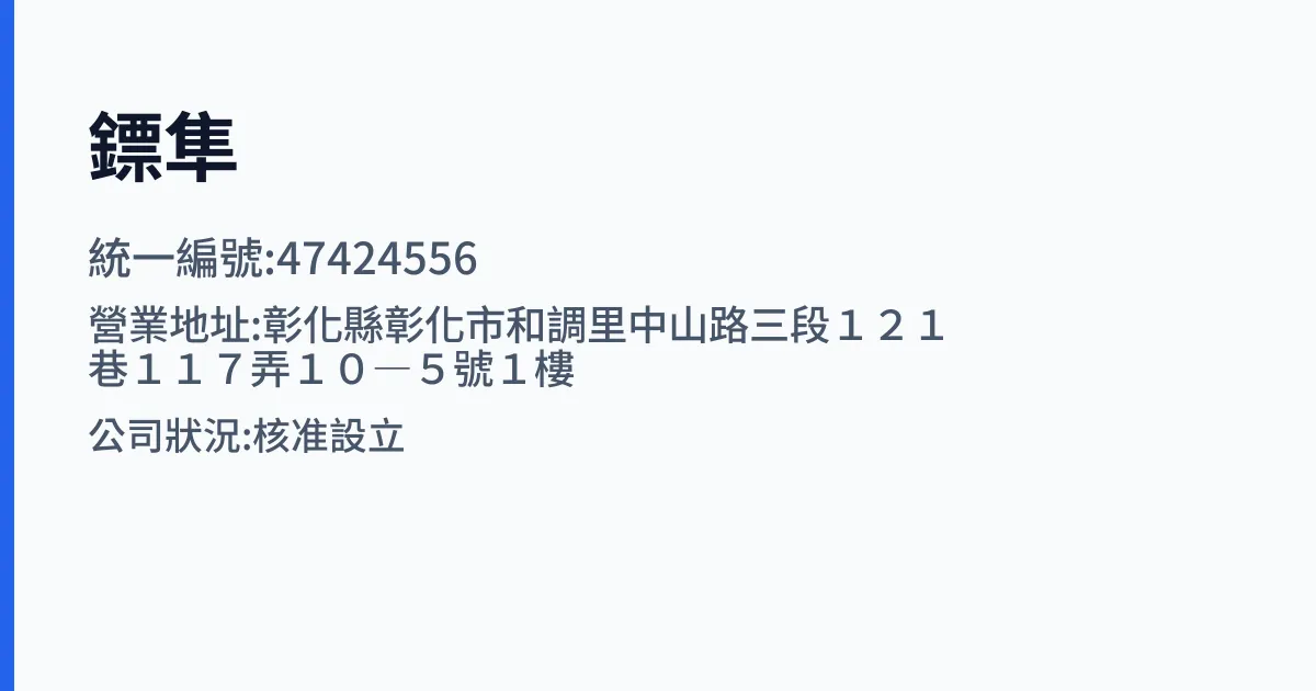 鏢隼 - 統編 47424556(彰化縣) 公司登記資料與營業項目詳細圖表