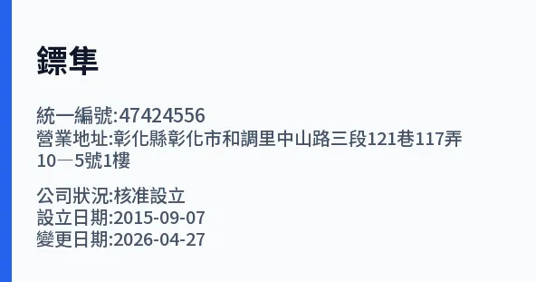 鏢隼的照片-統編 47424556(彰化縣) 公司登記資料與營業項目詳細圖表