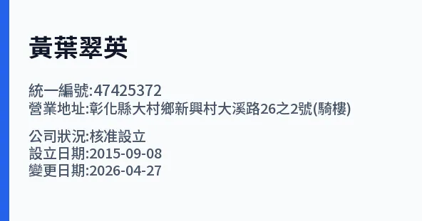 黃葉翠英的照片-統編 47425372(彰化縣) 公司登記資料與營業項目詳細圖表