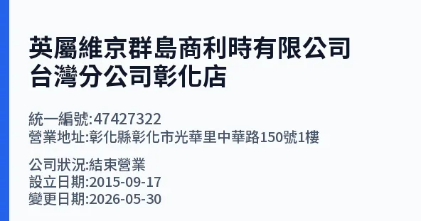 英屬維京群島商利時有限公司台灣分公司彰化店的照片-統編 47427322(彰化縣) 公司登記資料與營業項目詳細圖表