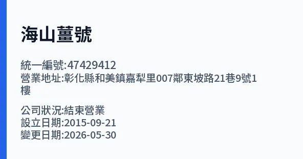海山薑號的照片-統編 47429412(彰化縣) 公司登記資料與營業項目詳細圖表