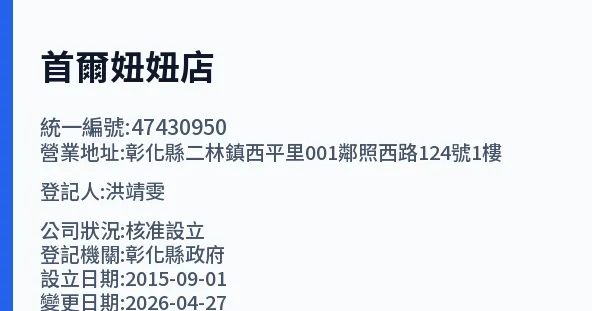 首爾妞妞店的照片-統編 47430950(彰化縣) 公司登記資料與營業項目詳細圖表