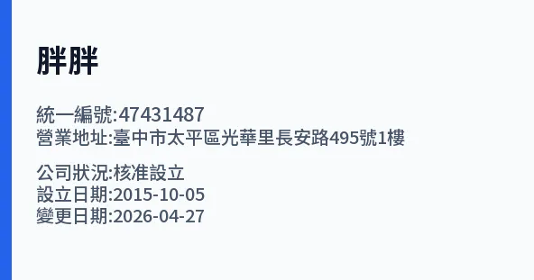 胖胖的照片-統編 47431487(臺中市) 公司登記資料與營業項目詳細圖表