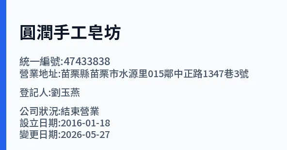圓潤手工皂坊的照片-統編 47433838(苗栗縣) 公司登記資料與營業項目詳細圖表