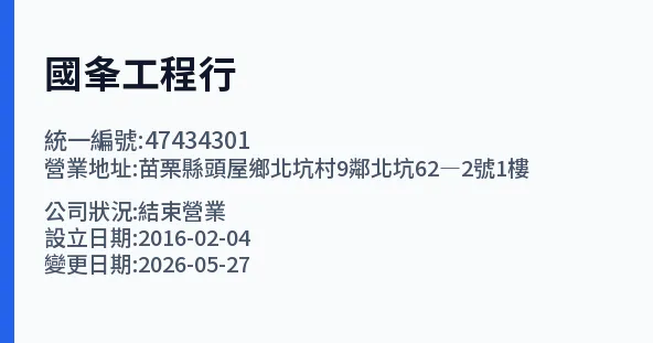 國夆工程行的照片-統編 47434301(苗栗縣) 公司登記資料與營業項目詳細圖表