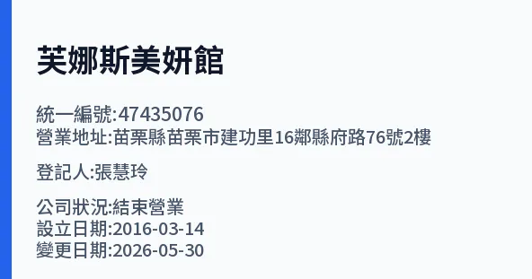 芙娜斯美妍館的照片-統編 47435076(苗栗縣) 公司登記資料與營業項目詳細圖表
