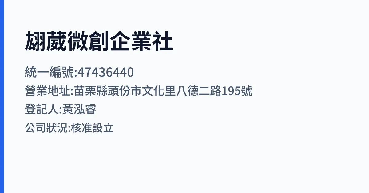 翃葳微創企業社 - 統編 47436440(苗栗縣) 公司登記資料與營業項目詳細圖表