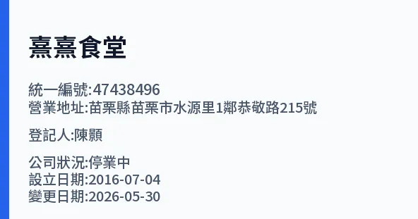 熹熹食堂的照片-統編 47438496(苗栗縣) 公司登記資料與營業項目詳細圖表
