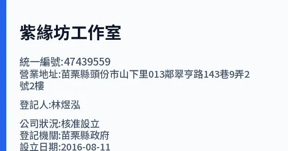 紫緣坊工作室的照片-統編 47439559(苗栗縣) 公司登記資料與營業項目詳細圖表