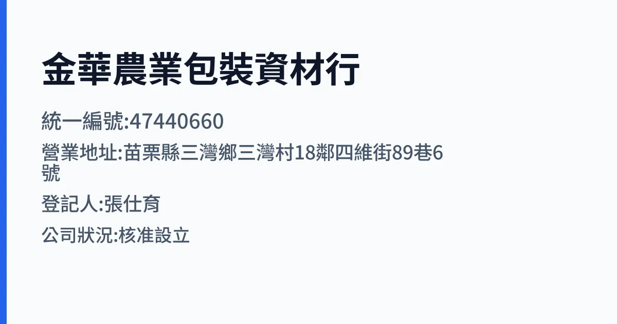 金華農業包裝資材行 - 統編 47440660（苗栗縣） 公司登記資料與營業項目詳細圖表