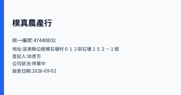樸真農產行的照片-統編 47440802(苗栗縣) 公司登記資料與營業項目詳細圖表