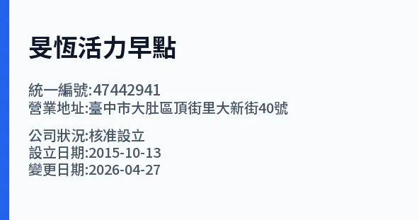 旻恆活力早點的照片-統編 47442941(臺中市) 公司登記資料與營業項目詳細圖表