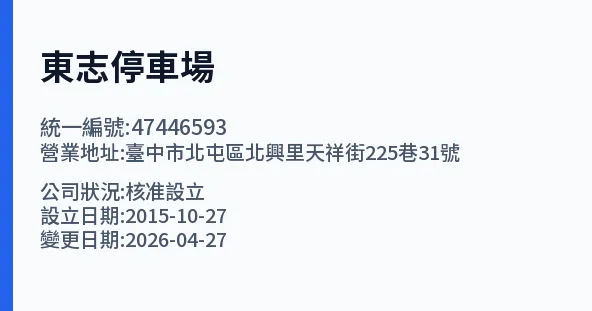 東志停車場的照片-統編 47446593(臺中市) 公司登記資料與營業項目詳細圖表