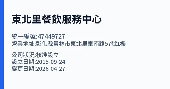 東北里餐飲服務中心的照片-統編 47449727(彰化縣) 公司登記資料與營業項目詳細圖表