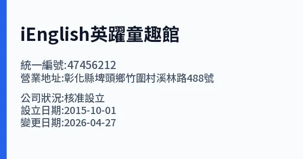 iEnglish英躍童趣館的照片-統編 47456212(彰化縣) 公司登記資料與營業項目詳細圖表