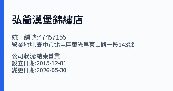 弘爺漢堡錦繡店的照片-統編 47457155(臺中市) 公司登記資料與營業項目詳細圖表