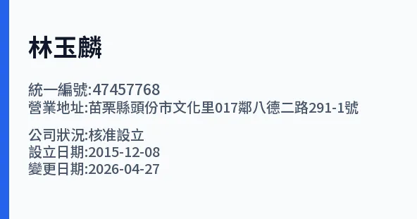 林玉麟的照片-統編 47457768(苗栗縣) 公司登記資料與營業項目詳細圖表