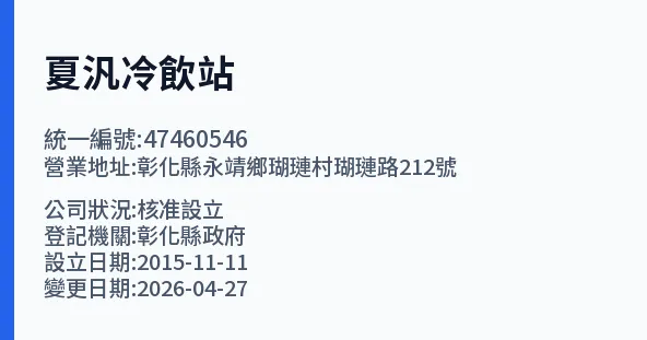 夏汎冷飲站的照片-統編 47460546(彰化縣) 公司登記資料與營業項目詳細圖表