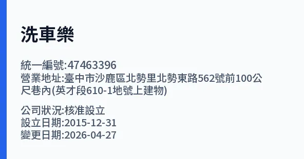 洗車樂的照片-統編 47463396(臺中市) 公司登記資料與營業項目詳細圖表