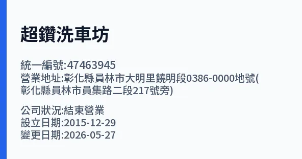 超鑽洗車坊的照片-統編 47463945(彰化縣) 公司登記資料與營業項目詳細圖表