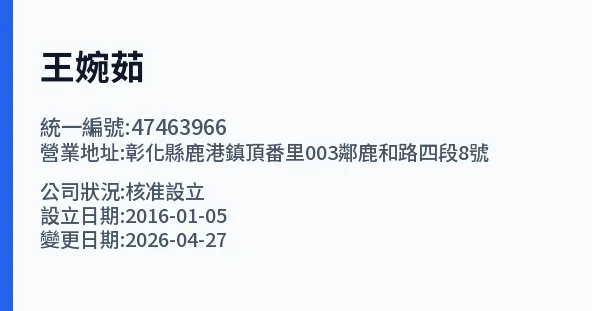 王婉茹的照片-統編 47463966(彰化縣) 公司登記資料與營業項目詳細圖表