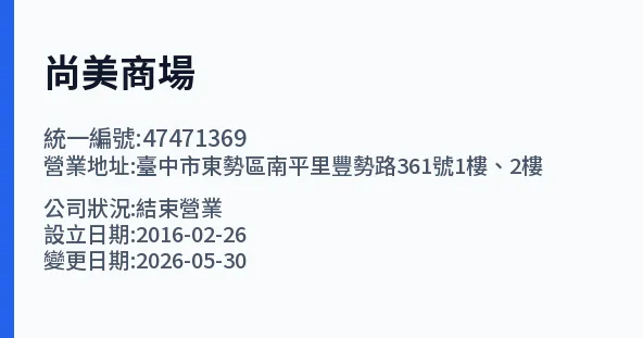 尚美商場的照片-統編 47471369(臺中市) 公司登記資料與營業項目詳細圖表