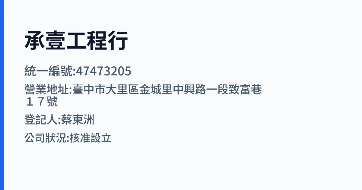 承壹工程行 - 統編 47473205(臺中市) 公司登記資料與營業項目詳細圖表