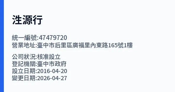 泩源行的照片-統編 47479720(臺中市) 公司登記資料與營業項目詳細圖表