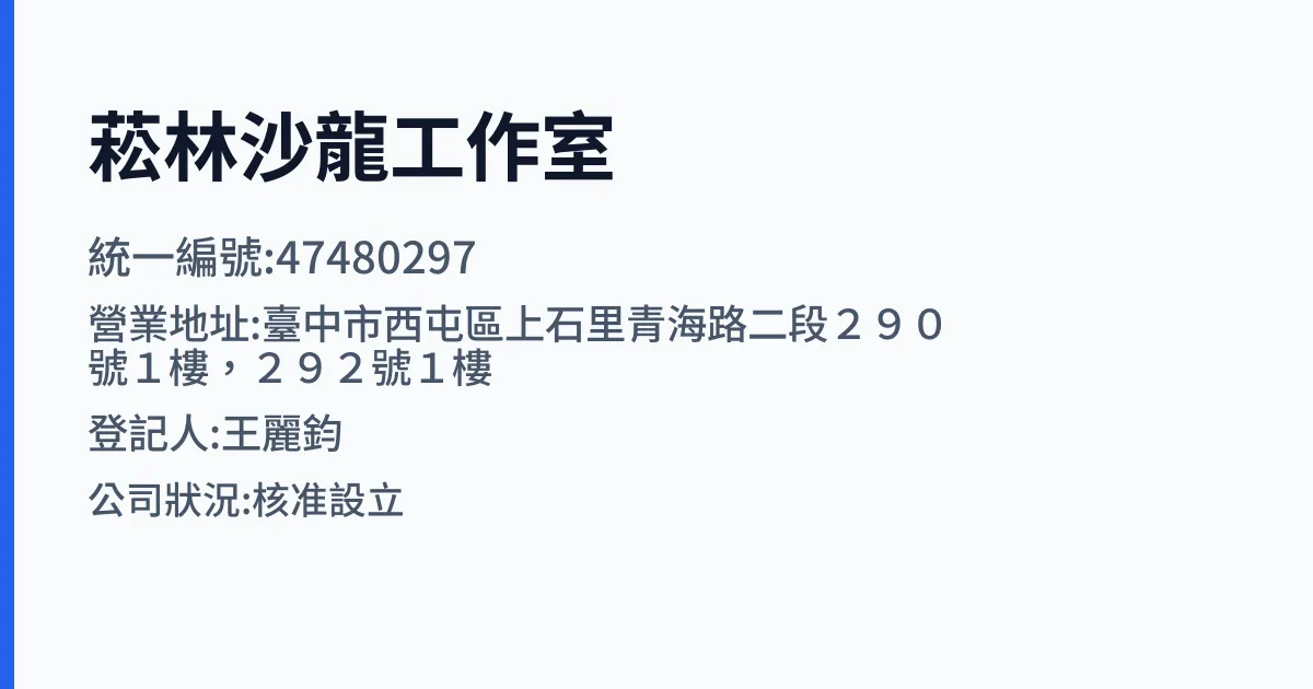 菘林沙龍工作室 - 統編 47480297(臺中市) 公司登記資料與營業項目詳細圖表