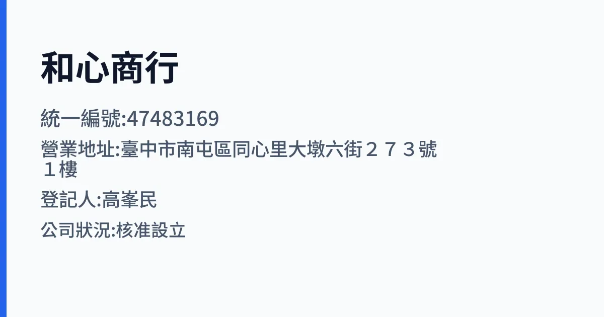 和心商行 - 統編 47483169(臺中市) 公司登記資料與營業項目詳細圖表