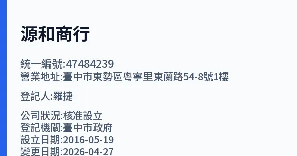 源和商行的照片-統編 47484239(臺中市) 公司登記資料與營業項目詳細圖表