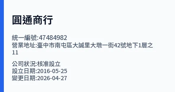 圓通商行的照片-統編 47484982(臺中市) 公司登記資料與營業項目詳細圖表