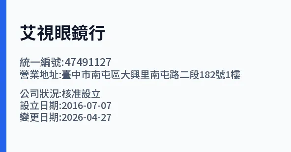 艾視眼鏡行的照片-統編 47491127(臺中市) 公司登記資料與營業項目詳細圖表