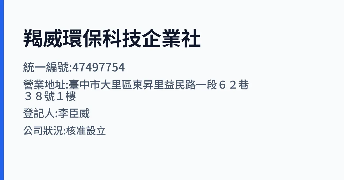 羯威環保科技企業社 - 統編 47497754(臺中市) 公司登記資料與營業項目詳細圖表